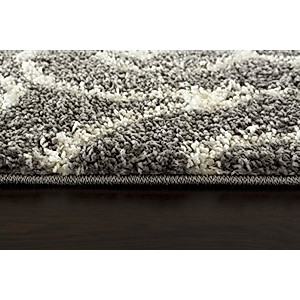 Cozy Contemporary Scroll L.Grey-White 2' X 7'2" Indoor Shag Area Rug Runner