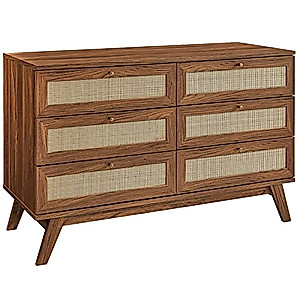 Modway Soma 6-Drawer Double Dresser in Walnut