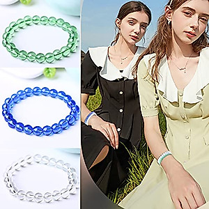 CASDAN 21Pcs 8mm Beaded Stretch Bracelet Handmade Glass Bracelet for Women Men Colorful Crystal Beads Bracelet Elastic Round Bead Bracelets Jewelry