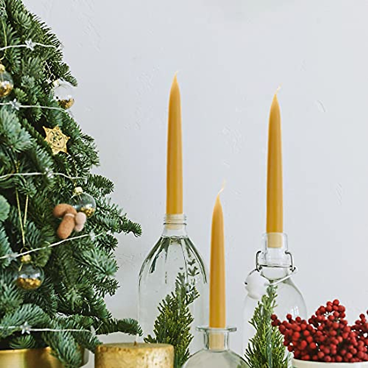 Natural Beeswax Taper Candles, DEYBBY Smokeless and Dripless Beeswax Candles, 8Hrs Burn Time, Nontoxic, 8 inch, 2 Pack