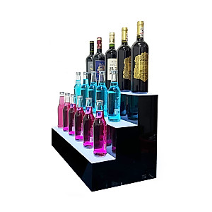Cozyel 31 Inch 3 Step LED Lighted Liquor Bottle Display Illuminated Liquor Bottle Bar Display Stand LED Display Shelf 3 Tier Home Bar Drinks Lighting Shelves with Remote Control
