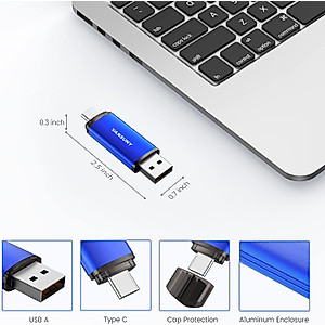 Vansuny 64GB USB Type-C Flash Drive 2-in-1 Dual Flash Drive USB A + USB C OTG Flash Drive for Android Smartphone Tablet Computer Laptop (Blue)
