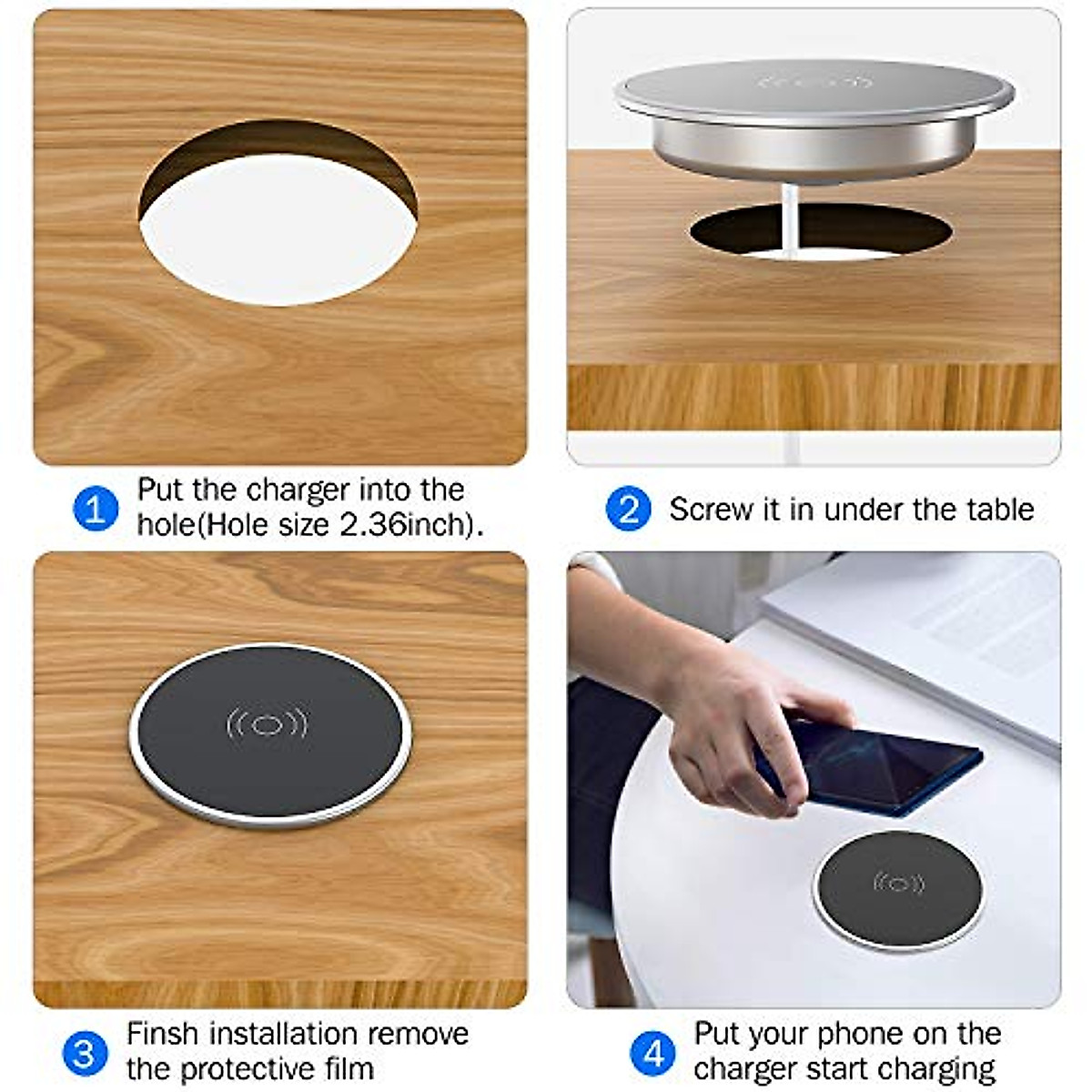 i.VALUX Desk Wireless Charger, 15W Fast Wireless Charger Compatible with iPhone 14/13/12/11/11 Pro/Xs Max/XR/Galaxy 10/S10+/S9/S9+,Hidden Embed in Furniture Desk Grommet Hole Qi Wireless Charger