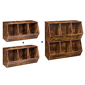 HOOBRO Toy Storage Cubby, Kids Bookshelf, Stackable 3-Bin Toy Storage Cabinet, Bookcase Footboard, Children's Toy Shelf, Suitable for Children's Room, Playroom, Hallway, Rustic Brown BF30CW01