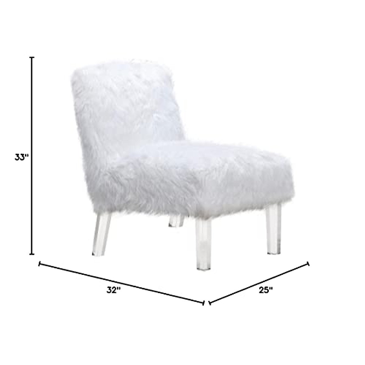 Iconic Home Fabio Accent Side Chair Sleek Stylish Faux Fur Upholstered Armless Design Acrylic Legs Modern Contemporary, White