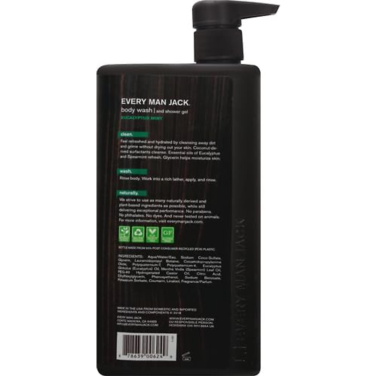 Every Man Jack Body Wash, Eucalyptus Mint, 33.8-Ounce