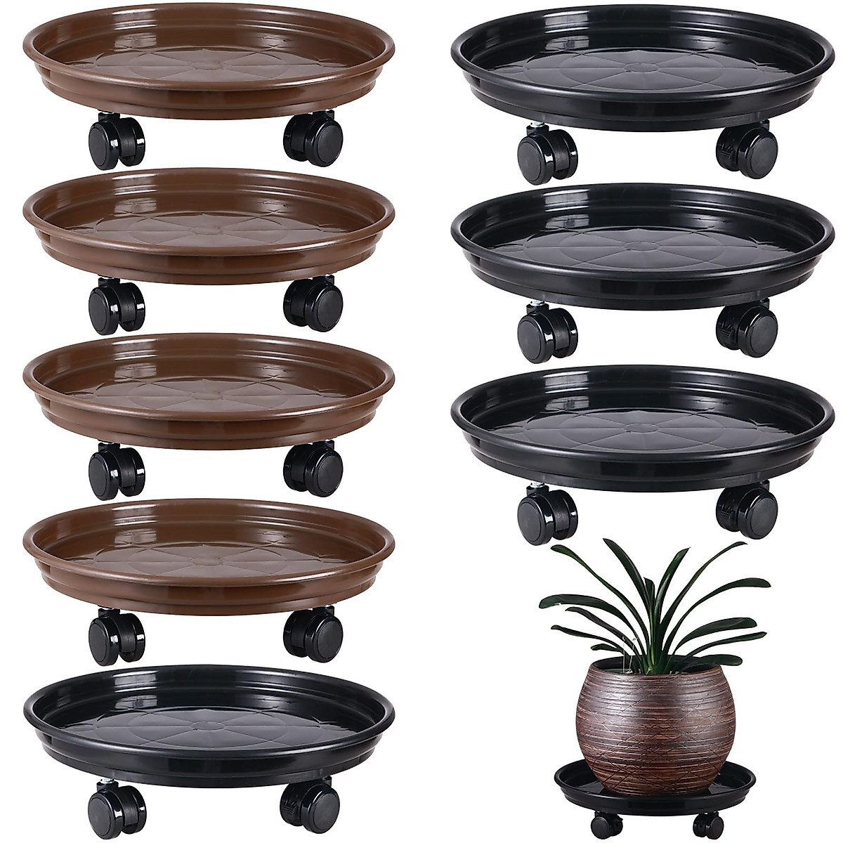 8 Packs Large Plant Caddy with PU Wheels 12" Rolling Plant Stands Heavy-duty Plastic Plant Roller Base Pot Movers Plant Saucers on Wheels Indoor Outdoor Plant Dolly with Casters Planter Tray Coaster