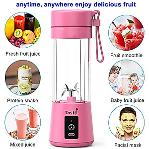 Portable Blender, Personal Mini Bottle Travel Electric Smoothie Blender Maker Fruit Juicer Cup, with 13oz Bottles, 6 Blades and USB Rechargeable Batteries for juice shakes and smoothies (Pink)