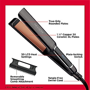 Revlon Copper Smooth Hair Flat Iron | Frizz Control for Fast and Shiny Styles, (XL 1-1/2 in)