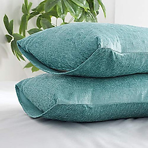 CaliTime Pack of 2 Cozy Standard Pillow Shams Cases for Bed Bedding Decoration Solid Dyed Soft Chenille 20 X 26 Inches Teal