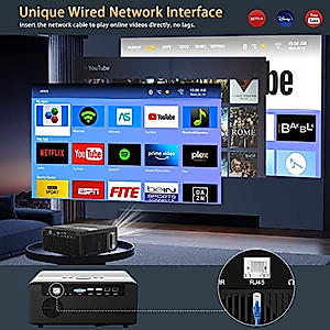 CAIWEI 5G Outdoor Projector 4K Bluetooth, LCD Daytime Home Video Projectors Wireless WiFi 12000Lumen Smart Android TV Compatible with Netflix Disney+ Prime Video HDMI USB PC