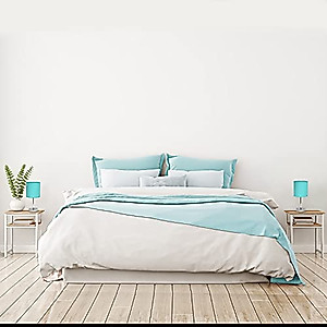 Simple Designs LT2007-BLU-2PK Chrome Mini Basic Table Lamp with Fabric Shade 2 Pack Set, Blue Turquoise