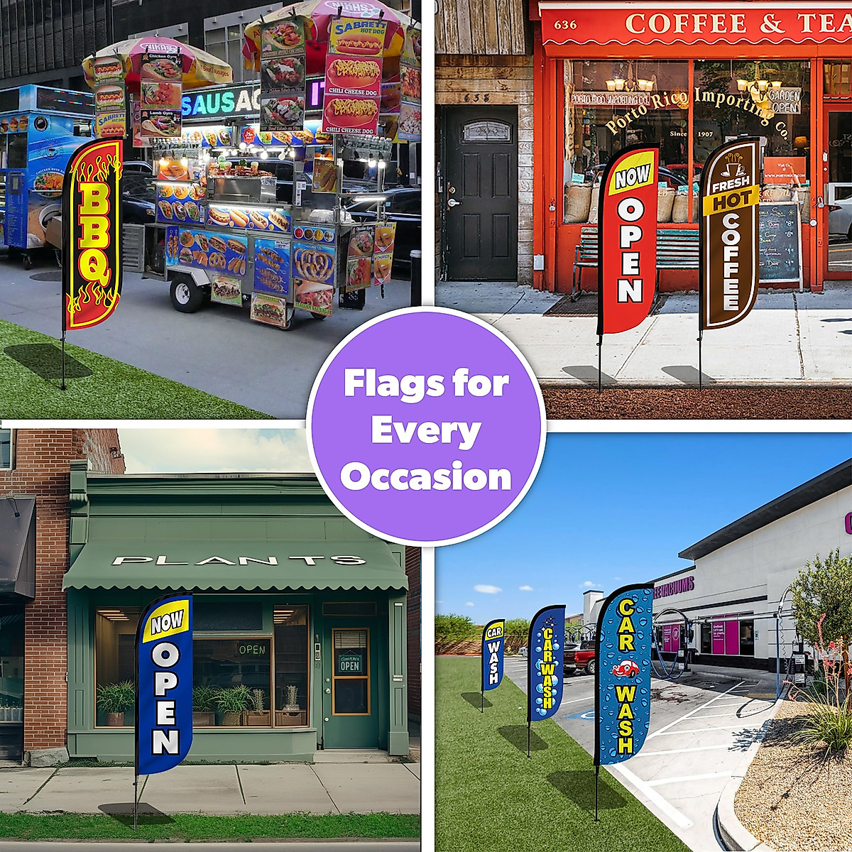 LookOurWay Feather Flag Pole Kit - 7 Feet Tall Advertising Banner with Fiberglass Pole Set and Ground Spike for Business Promotion - Real Estate Flags - For Rent