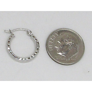 Small 14k White Gold Diamond Cut Hoop Earrings, (2mm Tube) (.6 inch - 15mm)