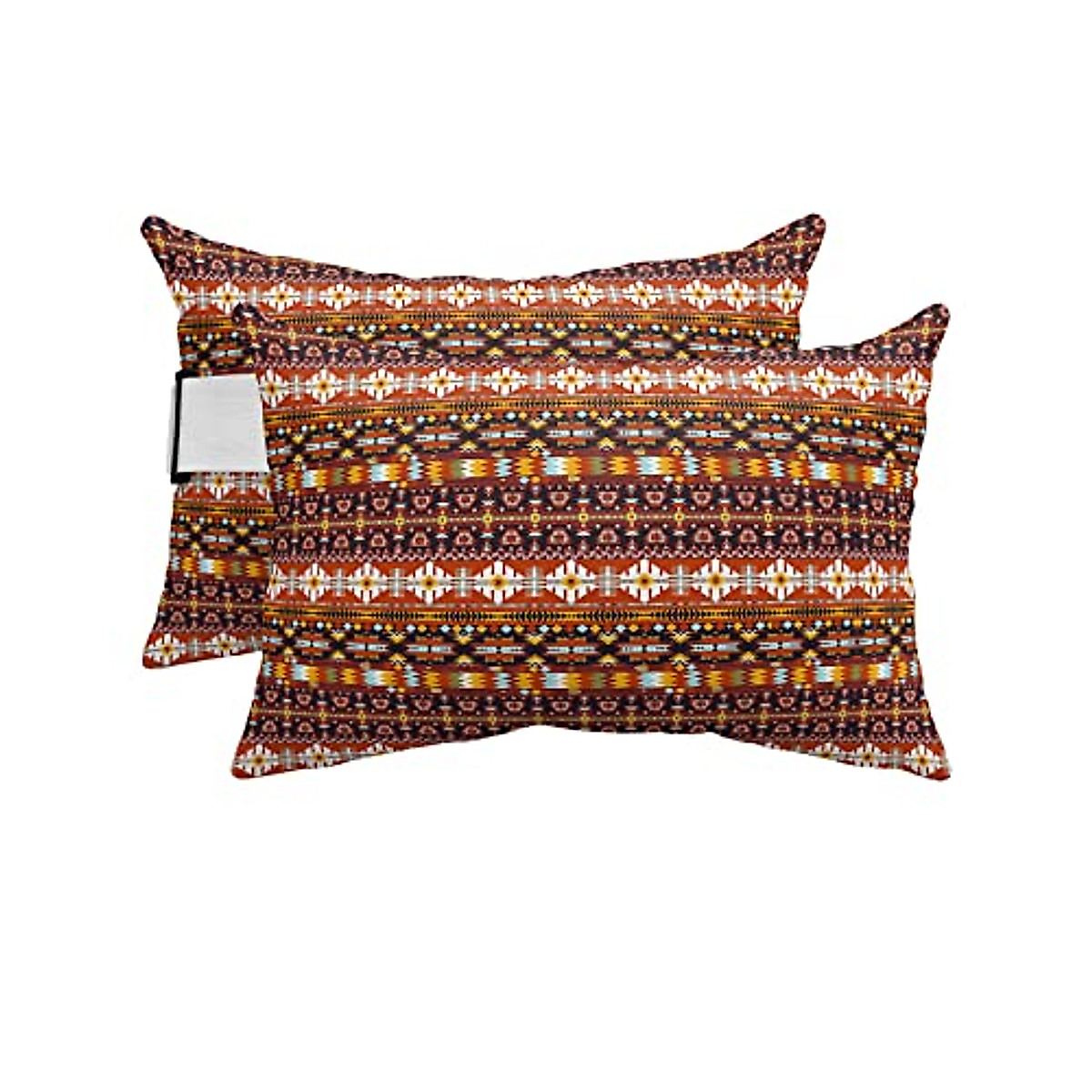 Recliner Head Pillow Ledge Loungers Chair Pillows with Insert Retro Abstract Symmetric Orange Totem Pattern Lumbar Pillow with Adjustable Strap Outdoor Waterproof Patio Pillows for Beach Pool, 2 PCS