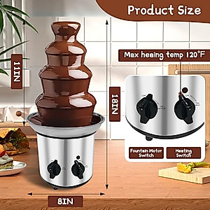 Stainless Steel Electric Chocolate Fondue Fountain Machine 4-Pound Capacity (4 Tier)