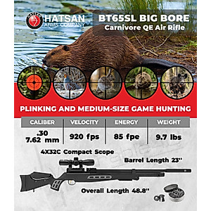 Wearable4U - Hatsan BT 65 SL QE Big Bore Carnivore .30 Cal PCP Air Rifle w/Scope and 100 Paper Targets and 100x .30 Cal Pellets Bundle