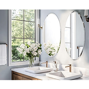 Artloge Frameless Oval Wall Mirror: Decorative Elliptical Mirrored Glass Vanity with Beveled Silver Edge for Bathroom Bedroom Livingroom Dining Room Entryway Hallway, 32 x 24 inch