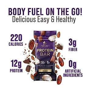 Chocolate Brownie Protein Bars - High Protein Snacks to Support Energy & Replace Meals - Snack Size Chocolate Coconut Bars by Natures Nutrition - 1.83 oz (Pack of 12)