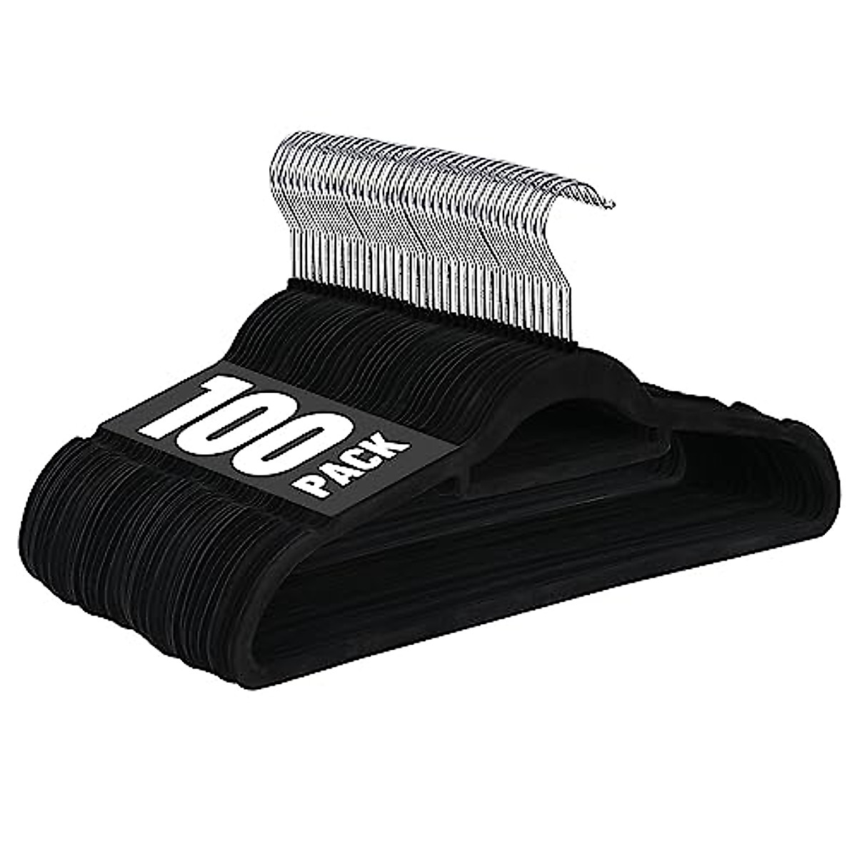 ZenStyle 100 Pack Ultra Thin Velvet Hangers - Non Slip Black Clothes Suit Hangers, 360 Degree Swivel Hook, Velvet Flocked Surface