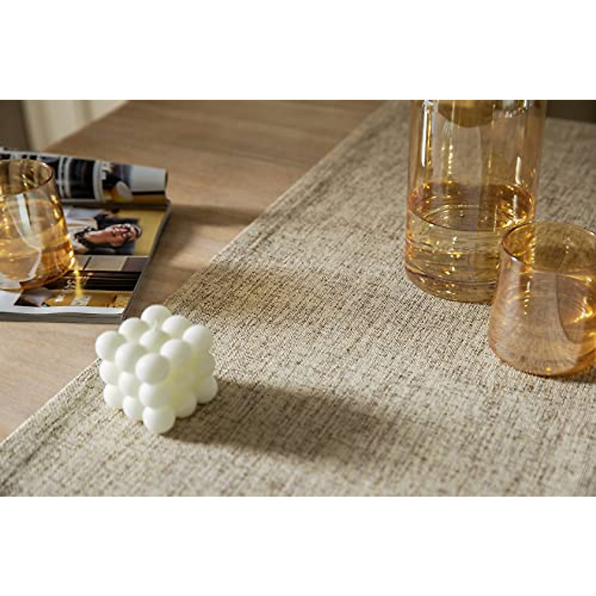 ZeeMart Burlap Style Farmhouse Table Runners 36 Inches Long, Beige Rustic Woven Dining Table Runner for Everyday Use, 14x36 Inches, Oatmeal Beige