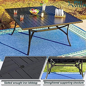 PHI VILLA 9 Pieces Patio Dining Set, 8 Patio Cushioned Swivel Rocker Chairs and Metal Outdoor 60” Large Square Table with 1.57” Umbrella Hole for Deck,Lawn, Garden
