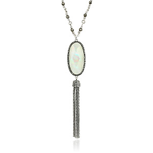 Lucky Brand Silver-Tone Mother-of-Pearl-Look Beaded Lariat Necklace