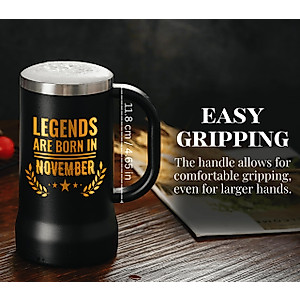 Onebttl Funny Birthday Gifts for Men, Him, 24 oz Travel Mug with Handle, Beer Stein for Men, Legends are Born in March
