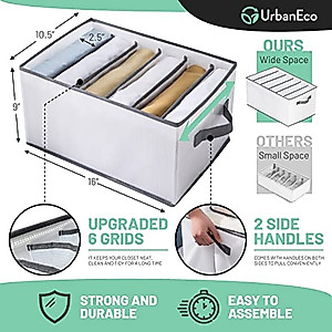 UrbanEco (2pcs  Wardrobe clothes organizers for drawers with 2 Handles - 6 Grids Pants organizer for large Jeans, leggings, tshirts,  Yoga pants, Sweater-White