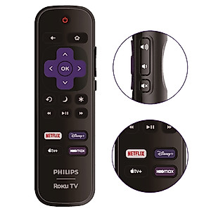 2 Pack - OEM Replacement Remote Control for All Philips Roku Smart TVs【Only Works with Philips Roku TV, Not for Roku Stick and Roku Box】 (Netflix/Disney Plus/Apple TV+ / HBO Max)