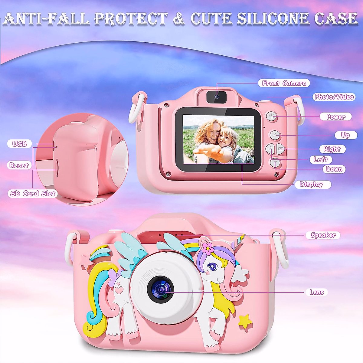 Colofree Kids Camera, Kids Digital Camera for Age 3-5 Boys/Girls, Toddler Camera for 6 7 8 9 10 11 12 Year Old Christmas Birthday Festival Gifts, Kids Camera Toys with 32G TF Card (Pink-03)