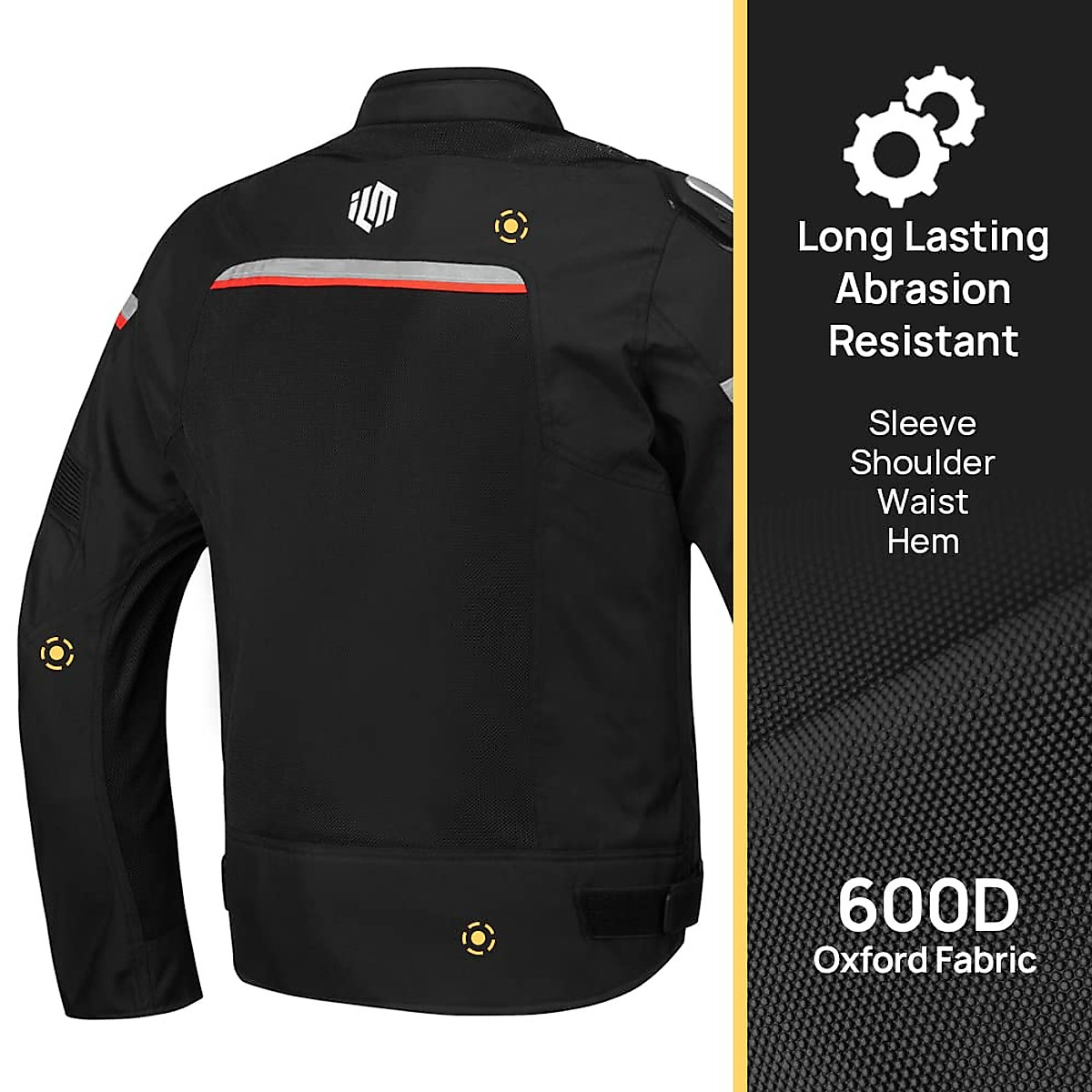 ILM Mesh Motorcycle Riding Jacket CE Armored Alloy Shoulder Pads Breathable for Men Women Model BJK01(Black, Large)