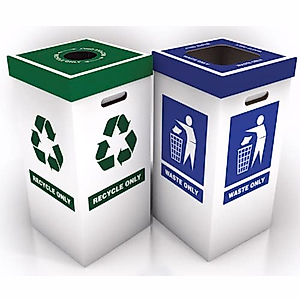 *New* One Earth ''Recycle ONLY'' Printed Cardboard Box Set: Box + Lid + Trash Bag Set (Recycle Only Print), Quantity = 10 Sets,Green