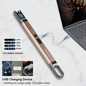 ARECTECH Electric Candle Lighter Rechargeable USB Long Gill Lighter for Candle Cooking Camping BBQs Fireworks Champagne Gold