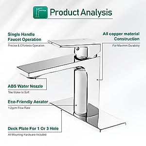 VOTON Chrome Bathroom Faucet One Hole Single Handle Bathroom Sink Faucet Lavatory Faucet with Deck Plate, RV Camper Lavatory Bathroom Faucet