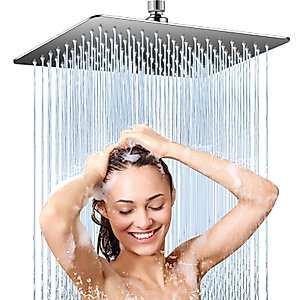 Rain Shower Head, 12 Inch Rectangle High Pressure Large Coverage Rainfall Showerheads, All Metal Wall Mount 360° Adjustment Fixed Shower Head, Easy Installation (Chrome)