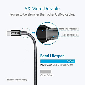 Anker Powerline+ USB C to USB C Cable, 60W USB 2.0 Cable (6ft), for USB Type-C Devices Including Galaxy Note 8 S8 S8+ S9, iPad Pro 2020, Pixel, Nexus 6P, Matebook, MacBook and More