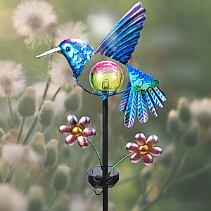 Afirst Solar Garden Stake Lights - Outdoor Waterproof Decorative Solar Lights, Hummingbird LED Warm Crackled Glass Globe Lights for Walkway, Pathway, Yard, Lawn