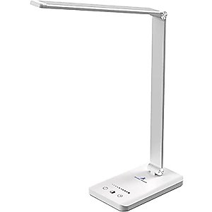 Ambertronix LED Desk Lamp with USB Charging Port, Dimmable Eye-Caring Reading Desk Light for Home, with 5 Brightness Level & 3 Lighting Modes, Touch Control, Auto Timer (White)
