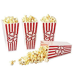 Plastic Popcorn Containers Red & White Striped Retro Style Reusable Popcorn Boxes for Movie Night 4”x8” (4 Pack)