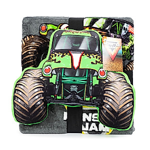 Jay Franco Monster Jam Grave Digger Nogginz Set - 40 x 50 Inch Lightweight Travel Throw Blanket & Pillow - Kids Super Soft 2 Piece Bedding Set