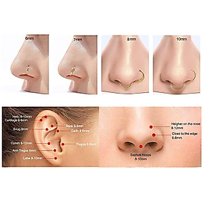 MeiziQL 3Pcs 20G Nose Rings Hoop Gold Hinged Clicker Small Nose Hoop Surgical Steel Cartilage Earring Hypoallergenic Body Piercing Jewelry for Women Men (20G Gold 6mm 8mm 10mm)