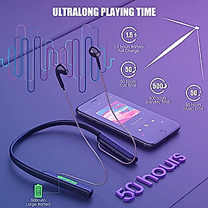 MGGZXR Bluetooth Neckband Headphones Neckband Headset 100 Hours Playtime,Built-in Noise Cancelling Microphone,Wireless Neck Headphones Semi-Ear Earbuds 3D Stereo Sportsfor iPhones Android