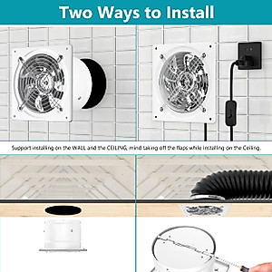 HG Power 8 Inch Exhaust Fan, Kitchen Exhaust Fan With Switch 576CFM Window Exhaust Fan, Wall Mounted Bathroom Exhaust Fan, Extractor Ventilation Fan For Attic, Greenhouse, Basement, Shed, White