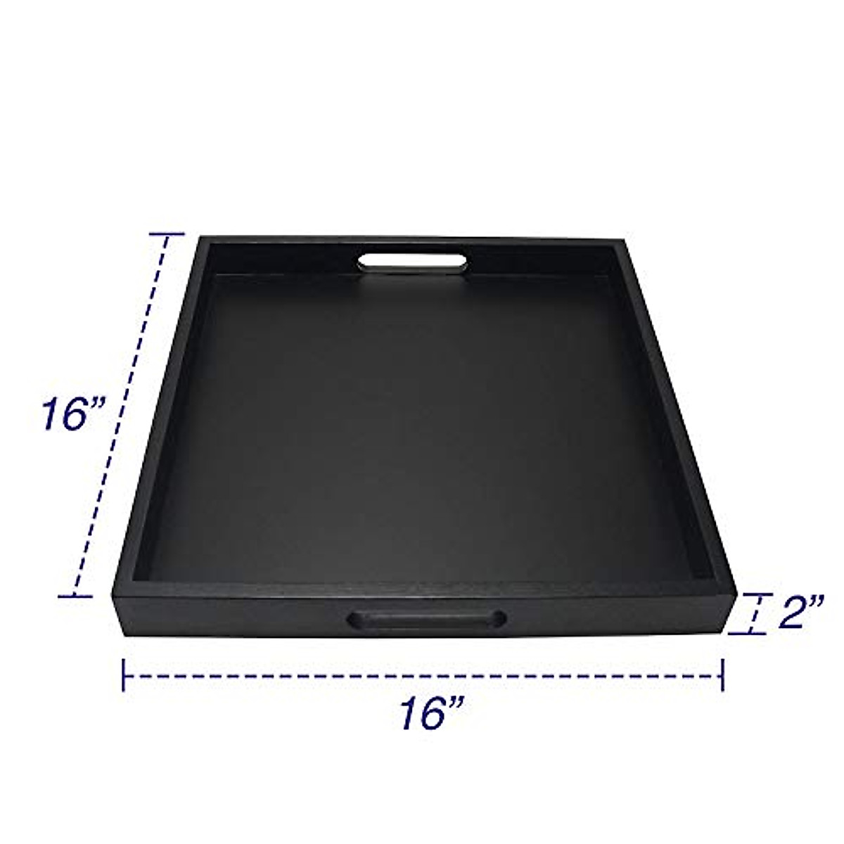 Square Wood Serving Tray with Handle, Ottoman Decorative for Home, 16x16 inches Black