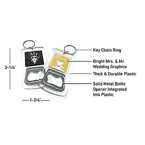 Forum Novelties Mrs Wedding Bottle Opener Key Rings-Bride and Groom Engagement Gift for Couples-2 Pieces, Standard