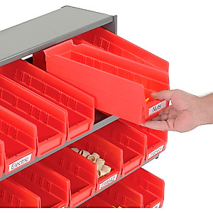 Global Industrial 3 Shelf Bench Rack, (24) 4" W Red Bins, 33x12x21