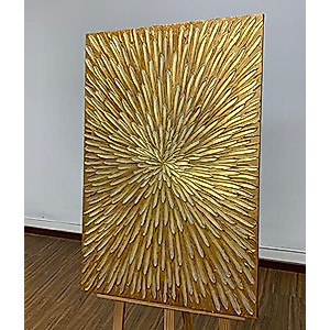 ART8YUQI Paintings - Thick Heavy Texture Wall Art Abstract Golden Flowers Picture Modern Artwork Oil Painting 3D Gradient Bright Pictures Ready to Hang for Living Room Decor 24x36 Inch