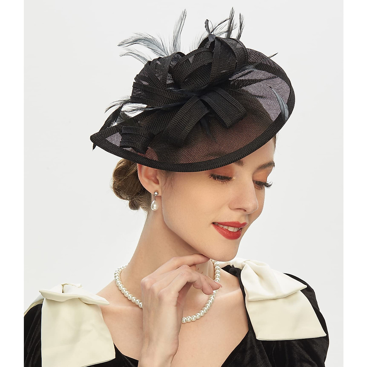 Cizoe Fascinators for Women Tea Party Hats Kentucky Derby Feather Fascinator Headbands Wedding with Hair Clip(A-Black)