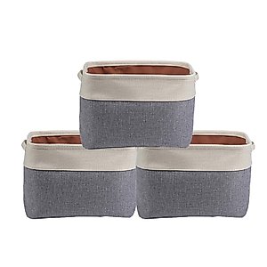 kamuavni 3 Pack Fabric Storage Basket Collapsible Fabric Storage Cubes Organizer with Handles Rectangle Cotton And Linen Storage Bins For Closet/Nursery/Bathroom/Kids Room 15*10.2*9.5Inch, Beige gray